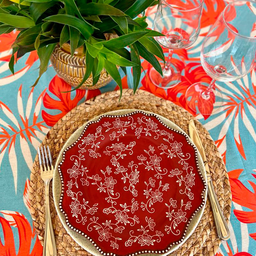 Mantel Red Palms 270 x 185 cm – Plumas Home